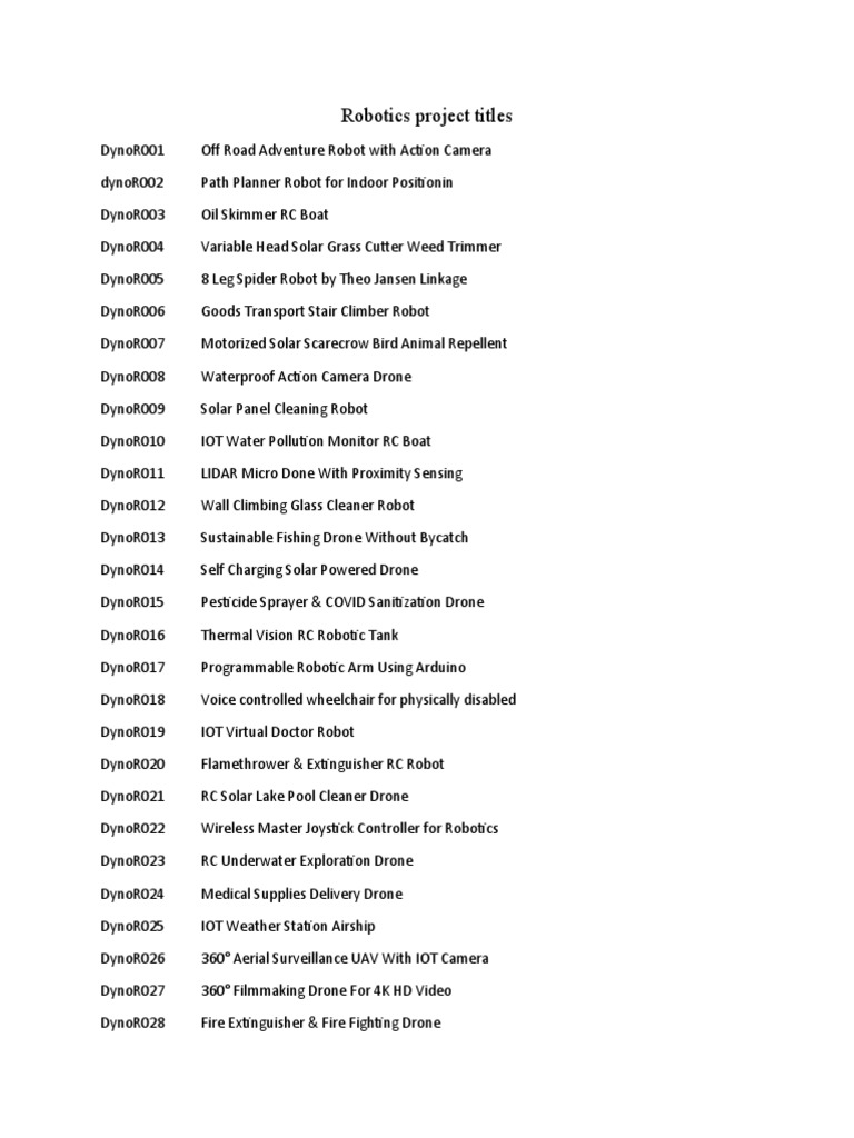 Robotics Project Titles List | PDF | Robotics | Robot