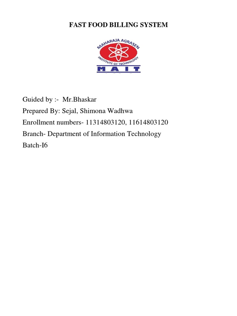 Fast Food Billing System | PDF Fast Food Billing System | PDF