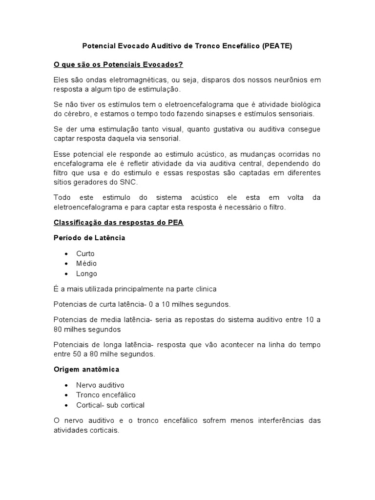 Potencial Evocado Auditivo de Tronco Encefálico | PDF | Audição ...