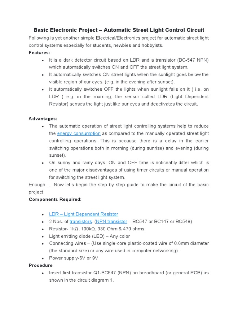 Automatic Street Light | PDF | Electronic Circuits | Transistor