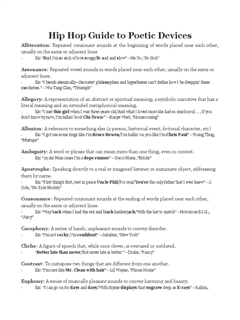 Poetic Devices Hip Hop Handout | PDF | Phonaesthetics | Human Communication
