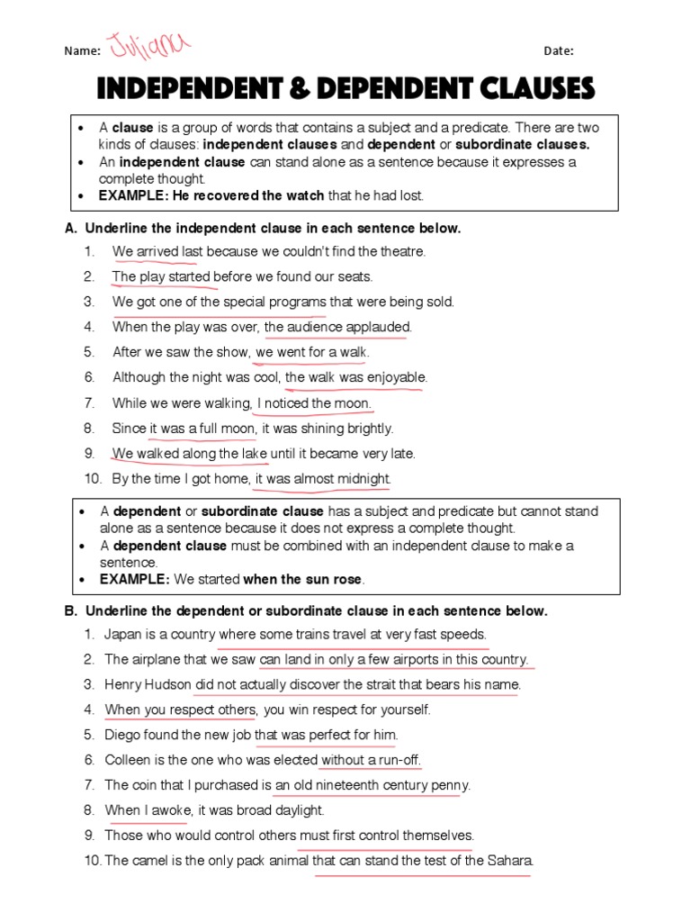 Independent and Dependent Clauses | PDF | Travel | Language Arts ...