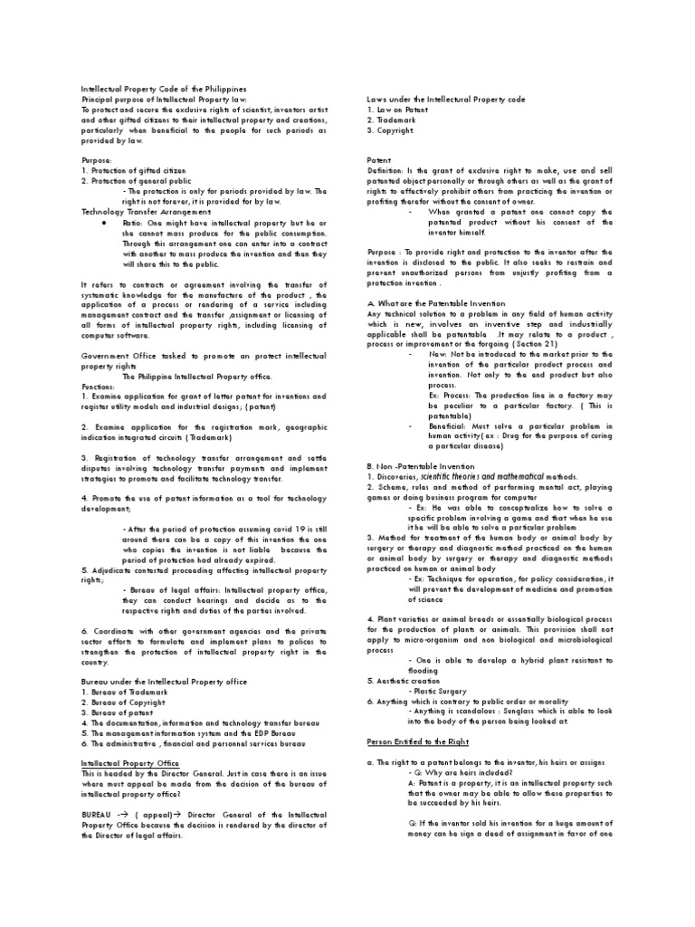 Intellectual Property Code Overview | PDF | Patent | Trademark