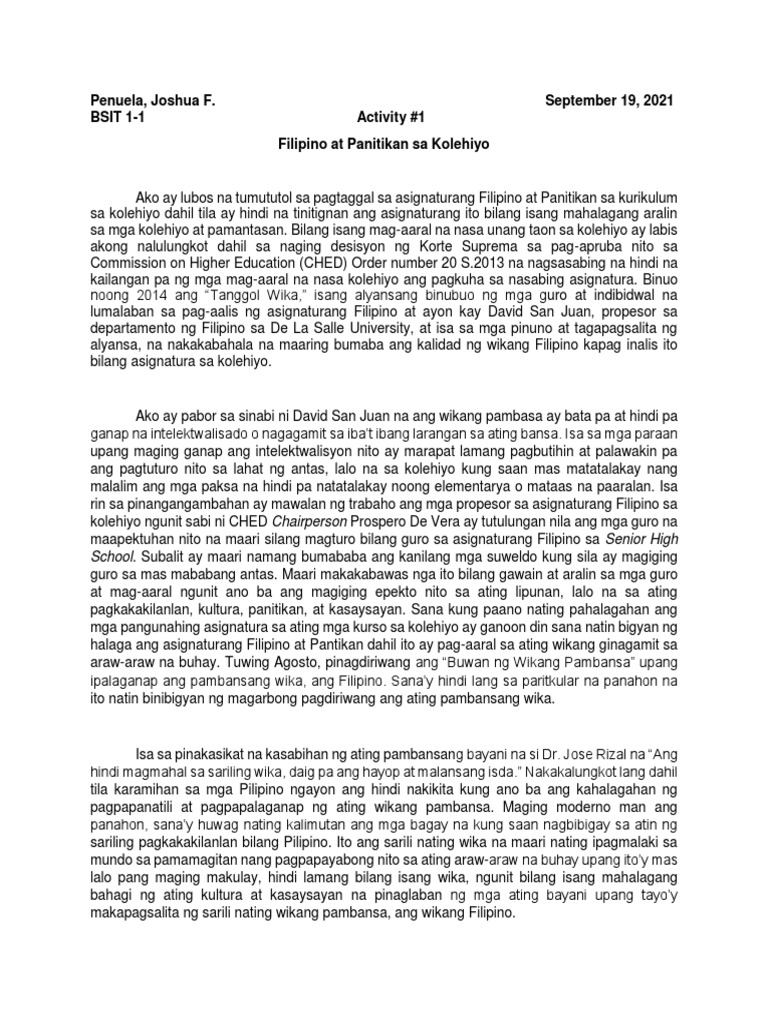 Filipino at Panitikan Sa Kolehiyo | PDF