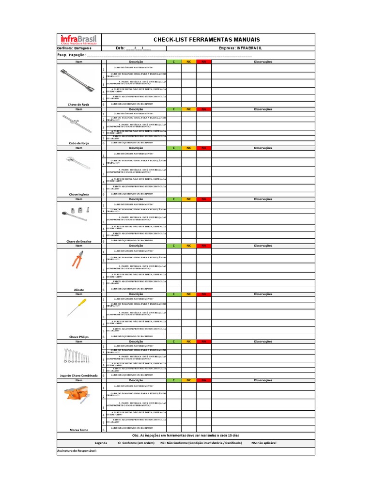 Check List - Ferramentas Manuais | PDF