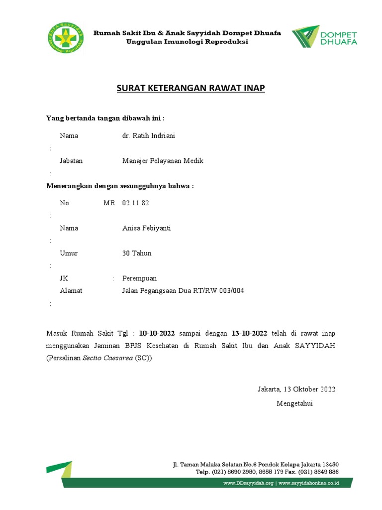 Surat Keterangan Rawat Inap 2 | PDF