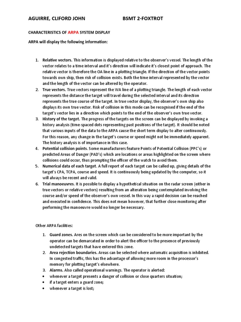Characteristics of Arpa System Display | PDF