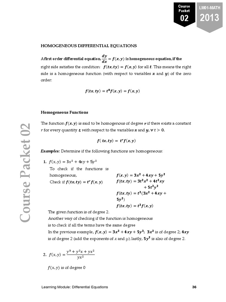 Course Pocket 2 (Homogeneous Functions) | PDF | Equations | Ordinary Differential Equation