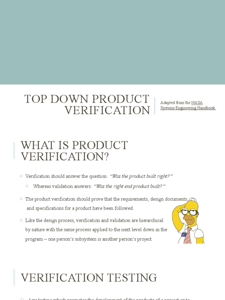 Top Down Product Verification An Overview Of The Product Verification Process Pdf