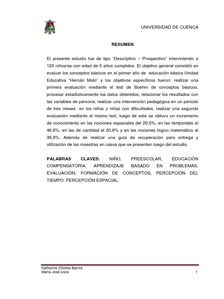 Test Boehm de Conceptos Básicos 121 - 137 | PDF | Educación de la ...