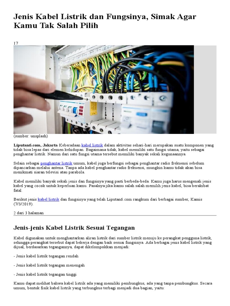 Jenis Kabel Listrik Dan Fungsinya | PDF