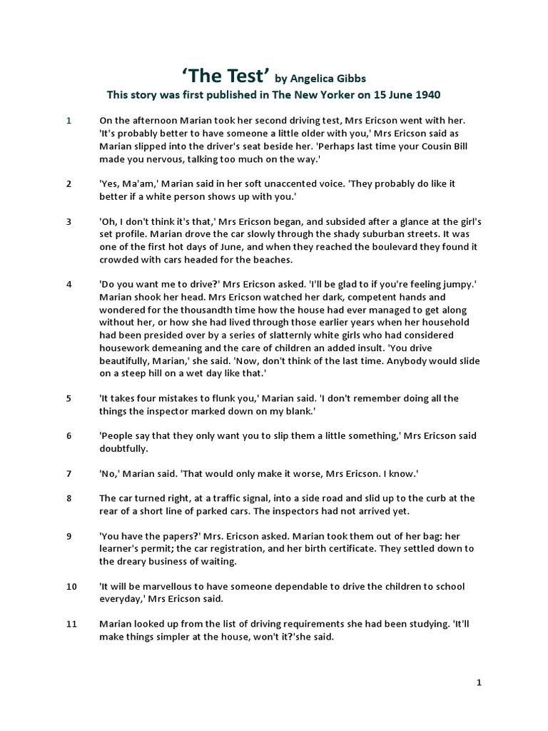 The Test Short Story Text | PDF | Transport | Vehicles