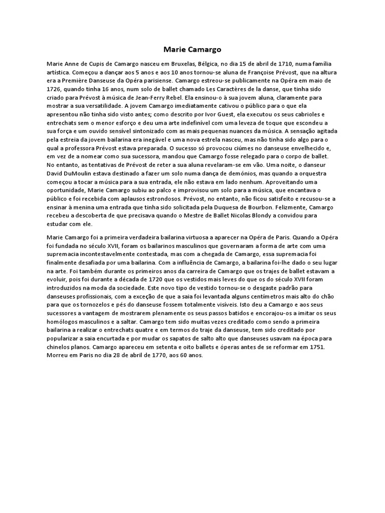 Marie Camargo | PDF | Balé | Ópera