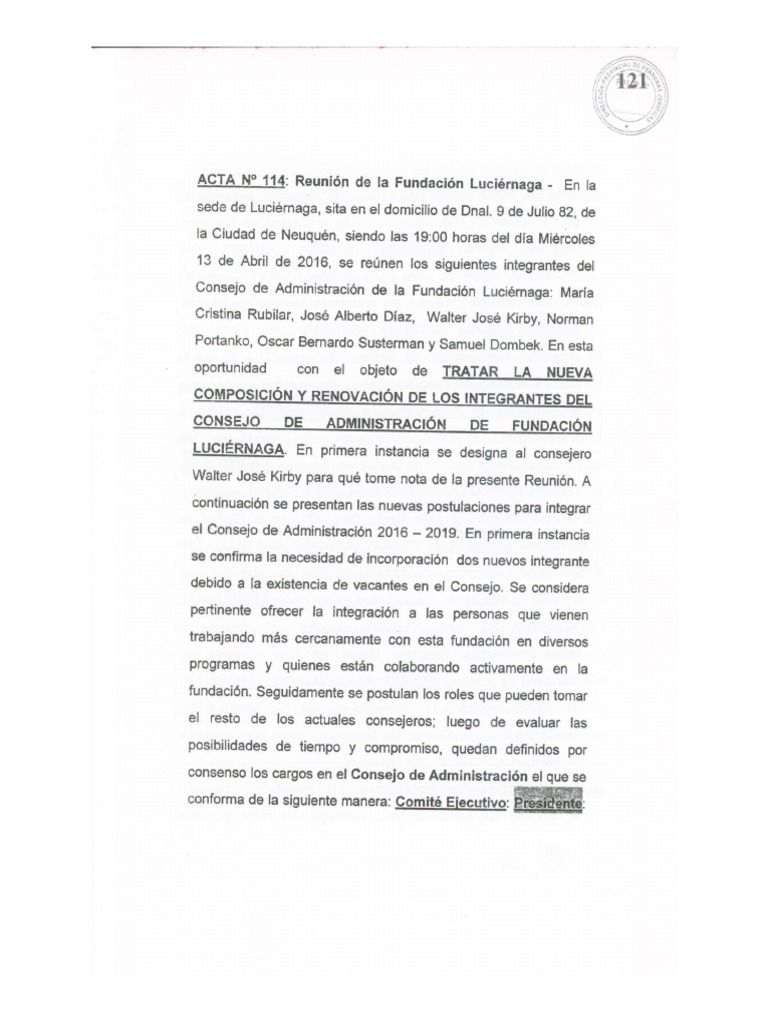 Acta #114 Renovacion Autoridades 2016 2019 | PDF