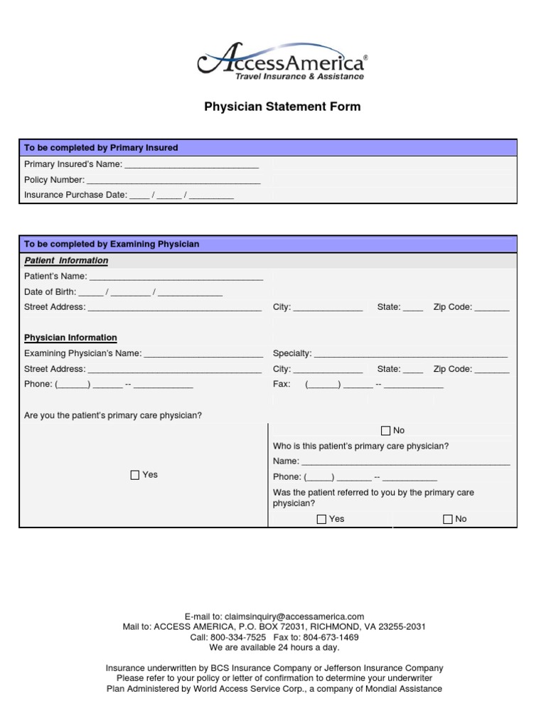 Physician Statement Form | PDF | Underwriting | Medical Diagnosis