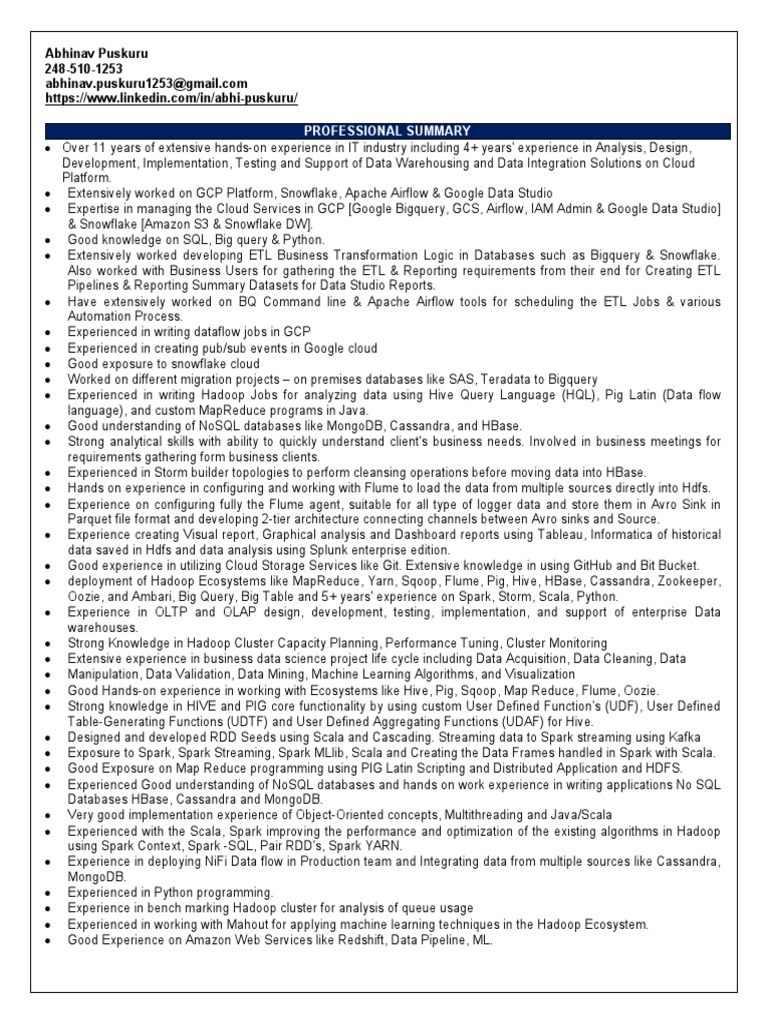 Abhinav Puskuru - GCP Data Engineer | PDF | Apache Spark | Microsoft Sql Server