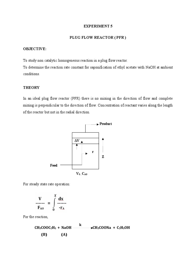 Experiment 5 Plug Flow Reactor (PFR) Objective:: Product | PDF | Chemical Reactor | Titration