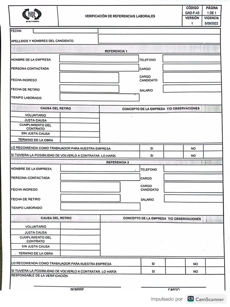 FORMATO DE VERIFICACIÓN REF LABORALES | PDF