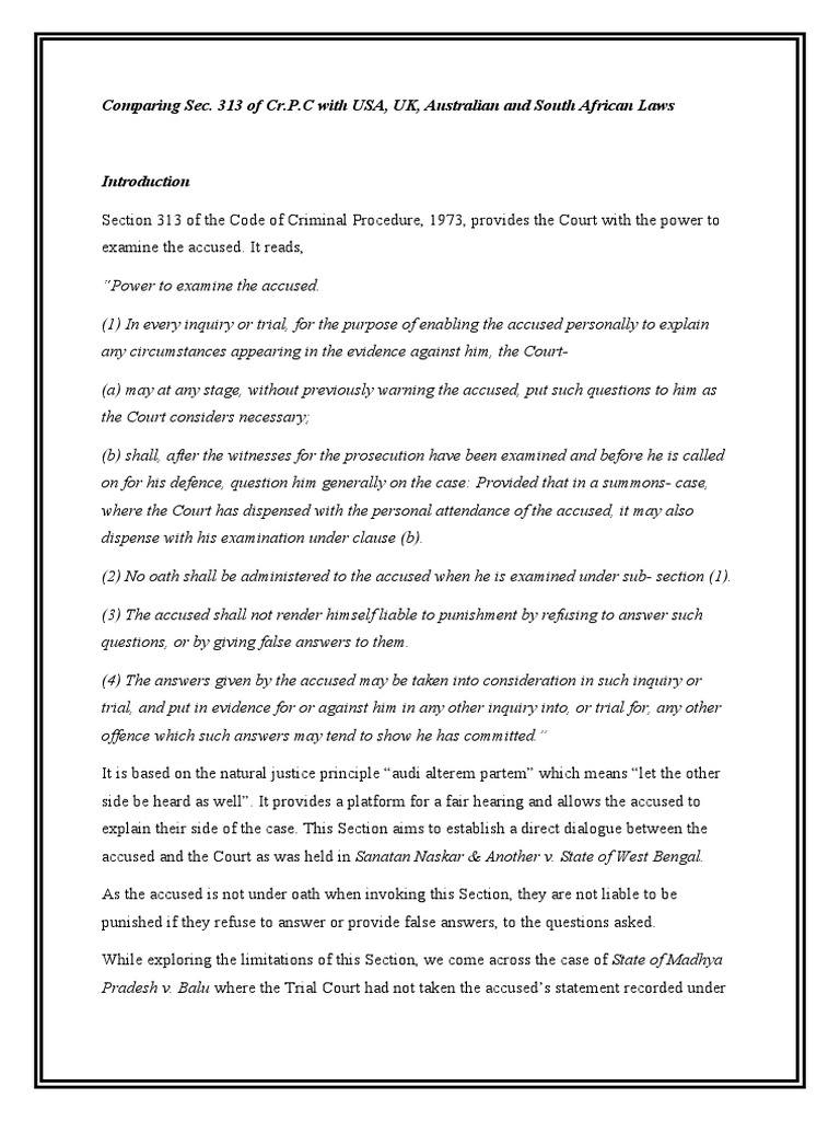 Comparison of Cr.P.C Sec. 313 Globally | PDF | Right To A Fair Trial ...