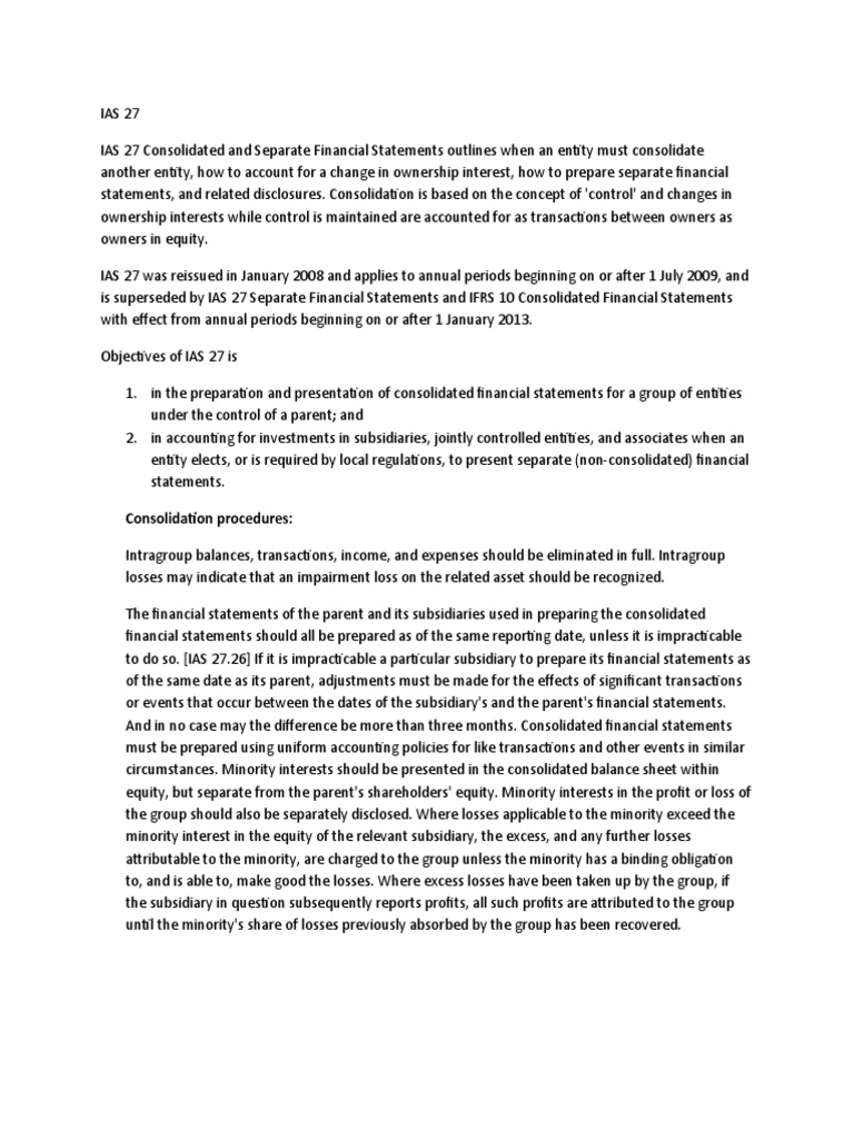 IAS 27: Requirements for Consolidated and Separate Financial Statements ...