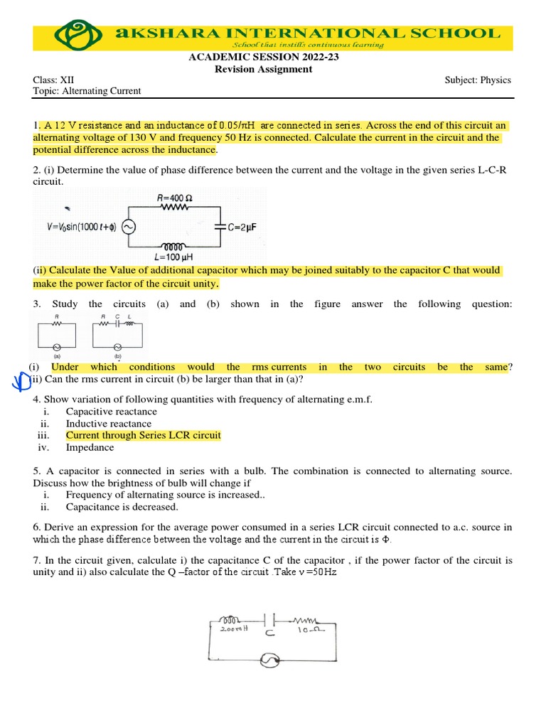 Analysis of Alternating Current Concepts: A Study Guide for Revision of Key AC Circuit ...