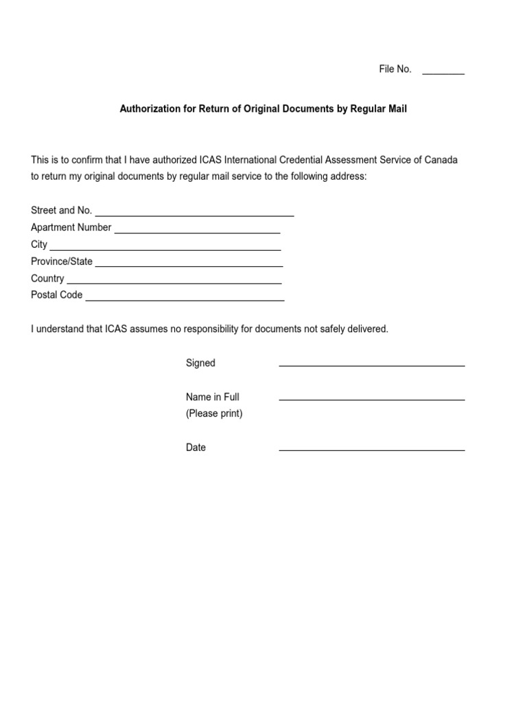 Authorization To Return Original Documents by Mail | PDF