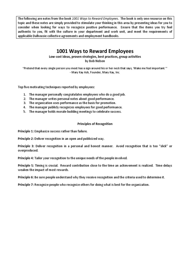 1001 Ways to Reward Employees Insights | PDF | Employment | Autonomy