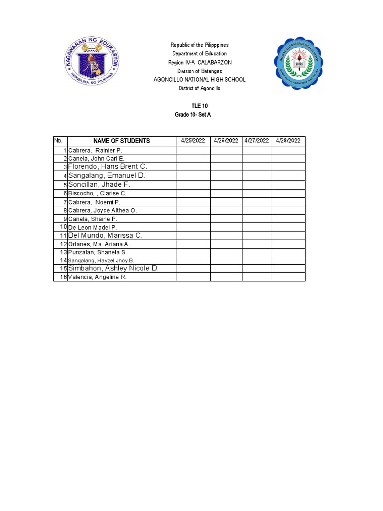 List of Students Face To Face Grade 10 | PDF