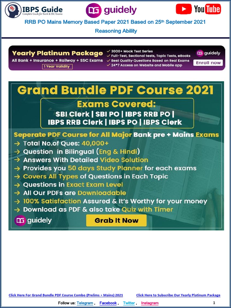 Ibps RRB Po Mains 2021 Memory Based Paper PDF Reasoning | PDF | School Shooting