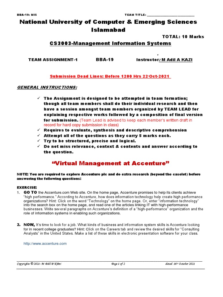 0-CS63003 MIS Team Assignment-1-Virtual Management at Accenture | PDF | Information | Accenture
