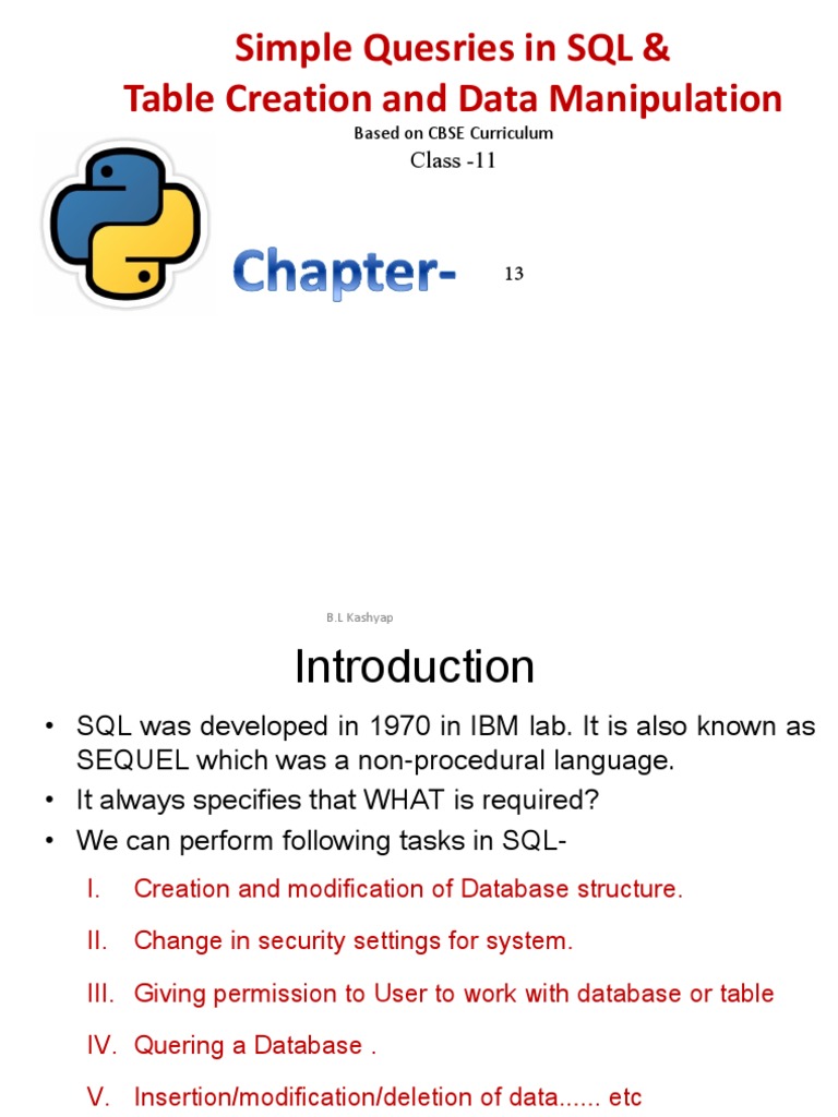 Simple Queries In Sql Table Creation And Data Manipulation Pdf Relational Database Sql