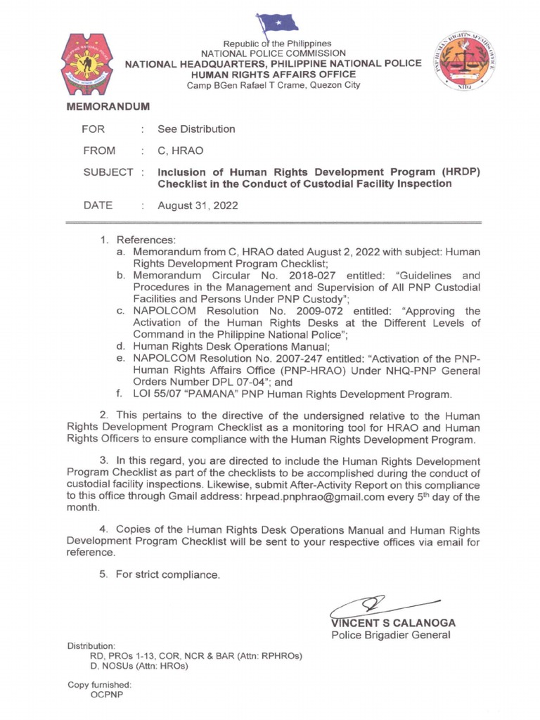 Inclusion of Human Rights Development Program (HRDP) Checklist in The ...