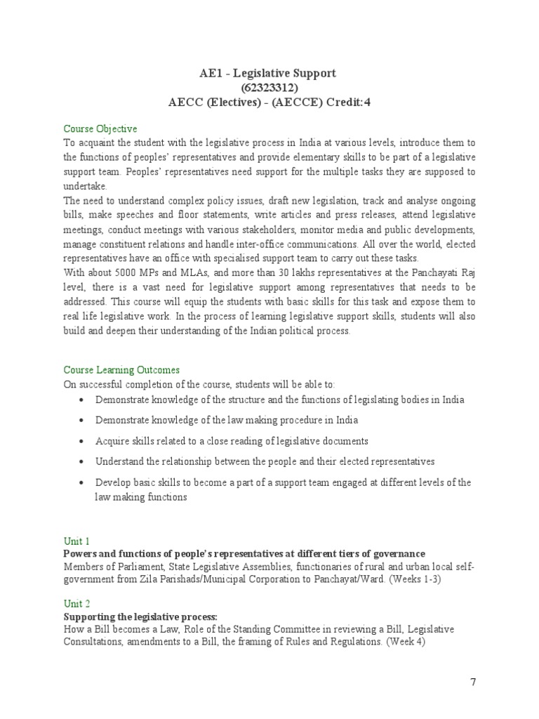 Syllabus - Legislative Support | PDF | Government Of India | Governance