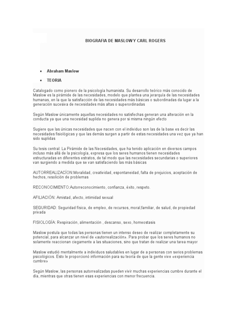Biografía de Maslow y Rogers en Psicología | PDF | Conceptos ...
