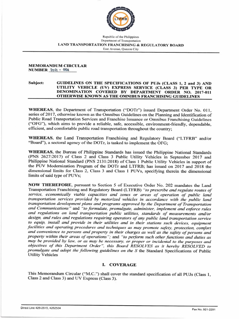 LTFRB MC 2021 002 | PDF | Engineering Tolerance | Transport