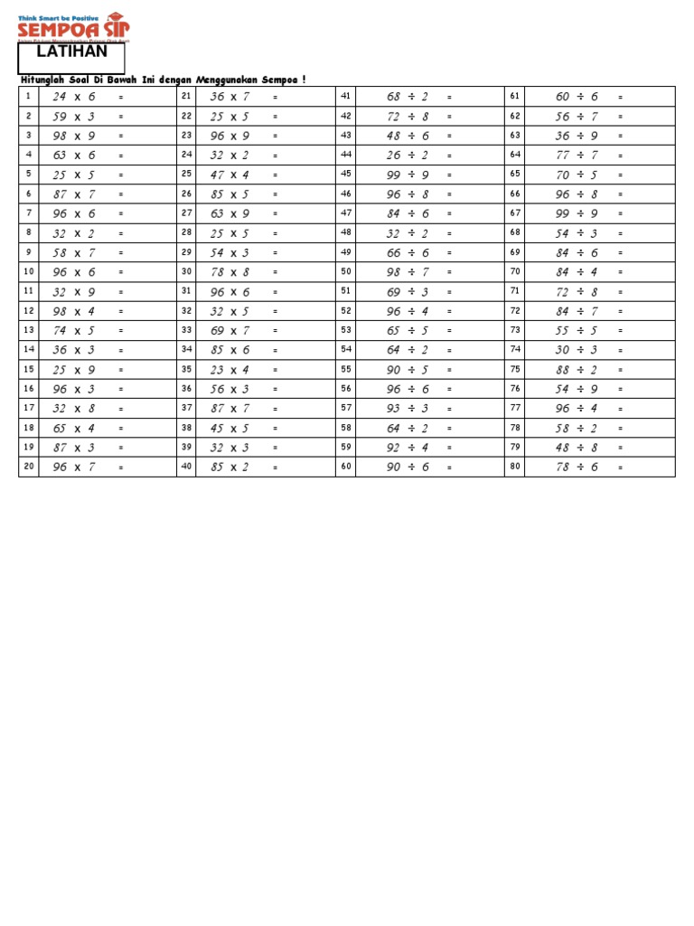 Soal Perkalian Dan Pembagian 1-2digit | PDF