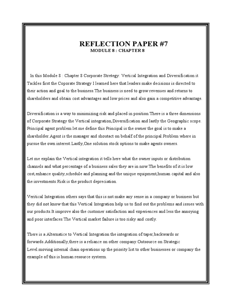 Reflection Paper # 7 | PDF | Strategic Management | Diversification ...