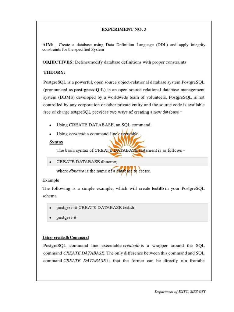 Creating Database with DDL and Constraints | PDF | Relational Database | Postgre Sql