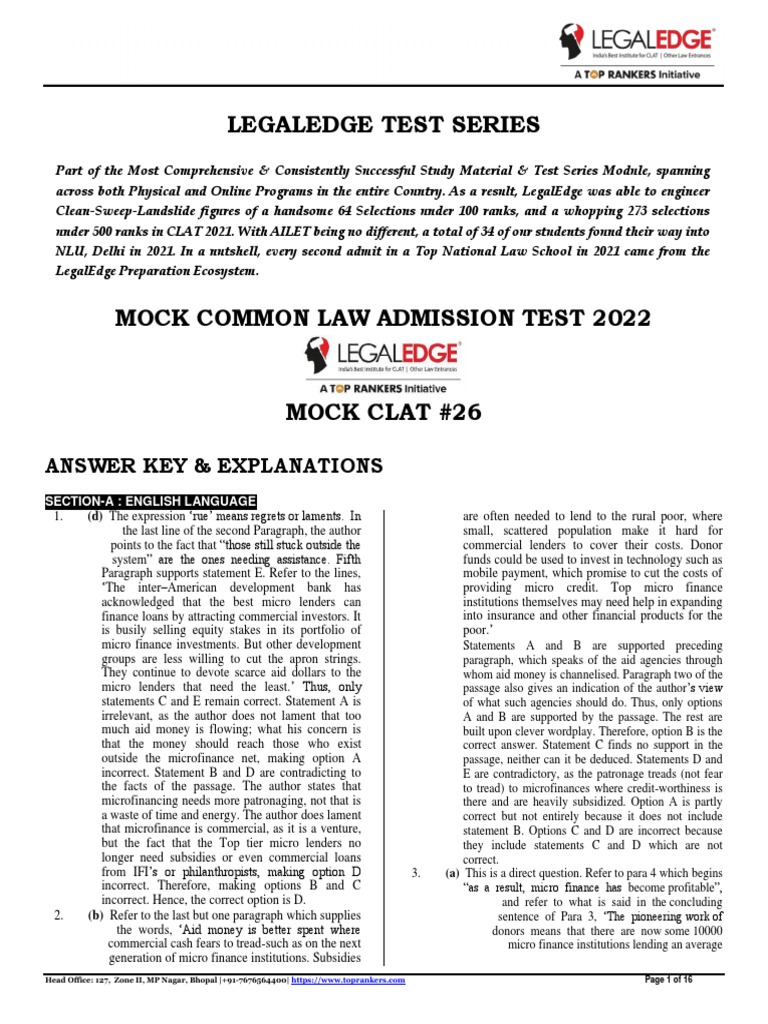 LegalEdge Test Series Mock CLAT Review | PDF | Microfinance