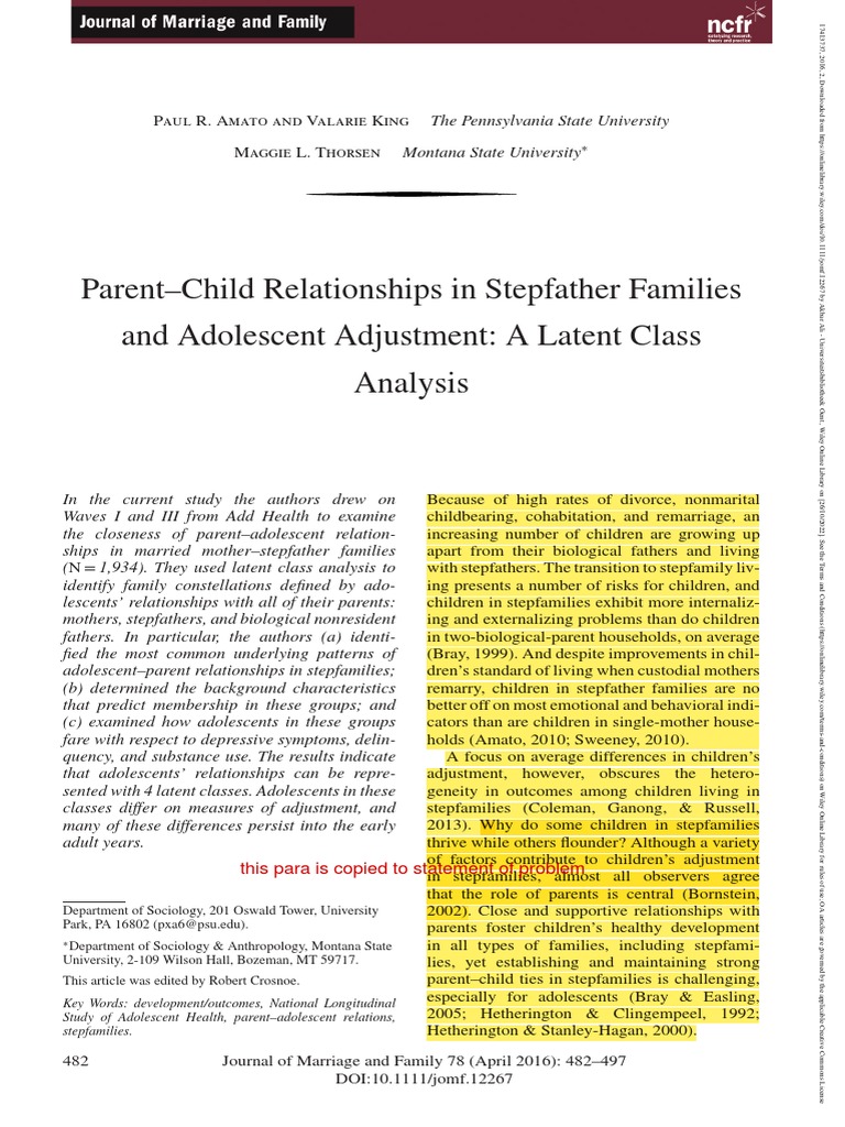 J of Marriage and Family - 2015 - Amato - Parent Child Relationships in Stepfather Families and ...