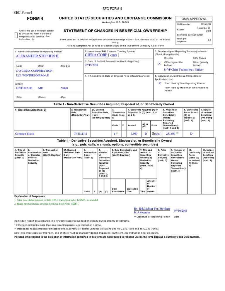 Sec Form 4 11 | PDF | Securities (Finance) | Warrant (Finance)