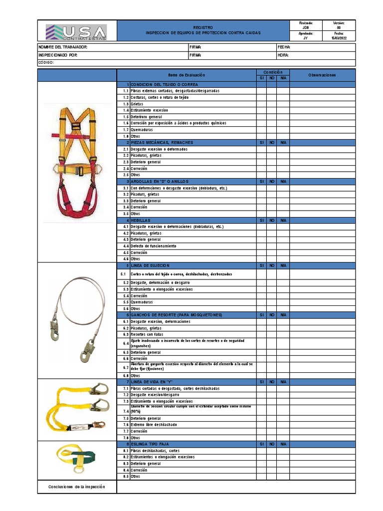 Inspección de Arnés y Línea de Vida | PDF | Corrosión | Metalurgia