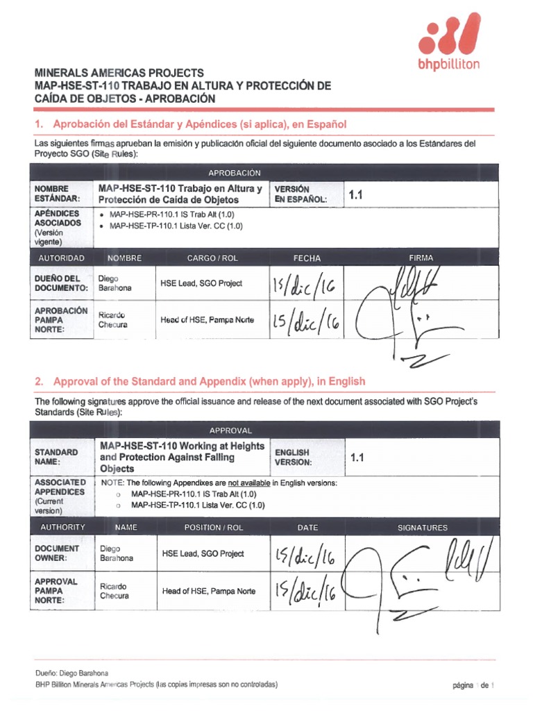 MAP-HSE-ST-110 Trabajo Altura Esp Eng | PDF | Lugar de trabajo | Las condiciones de trabajo