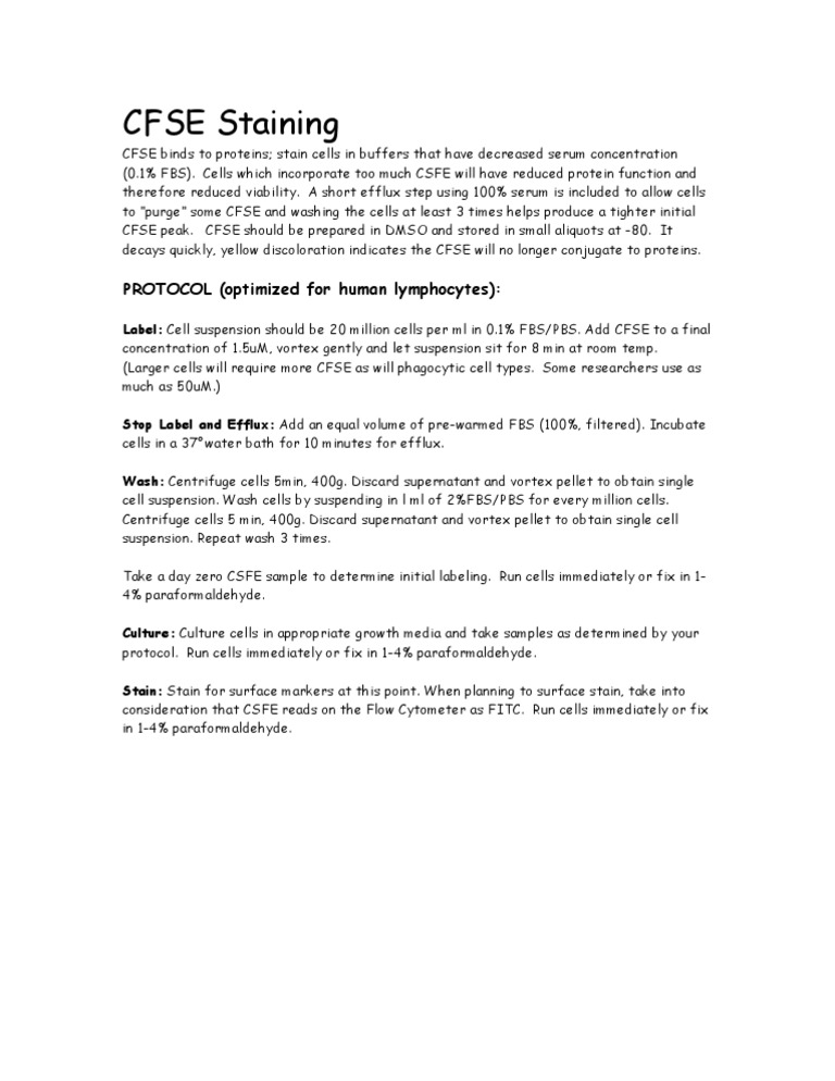 CFSE Staining Protocol for Cell Tracking | PDF