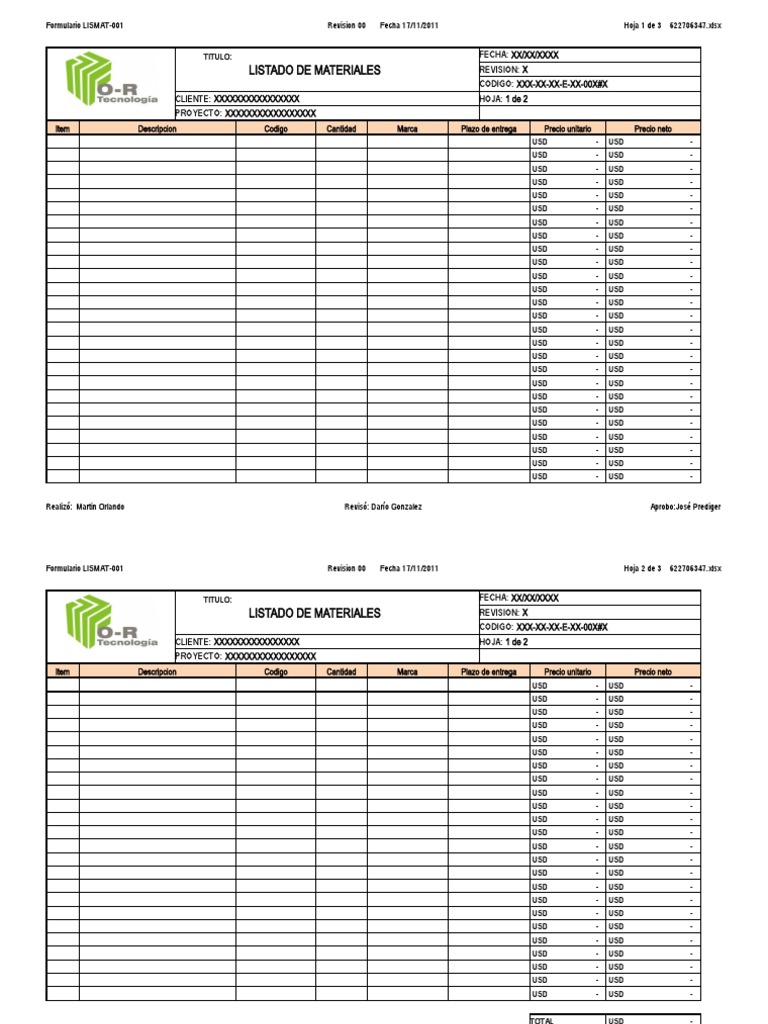 Formulario Listado de Materiales para Cotizar | PDF