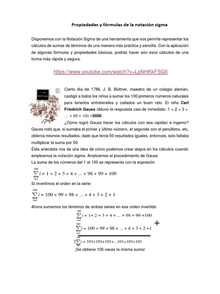 Propiedades y fórmulas de notación sigma | PDF | Suma | Matemáticas