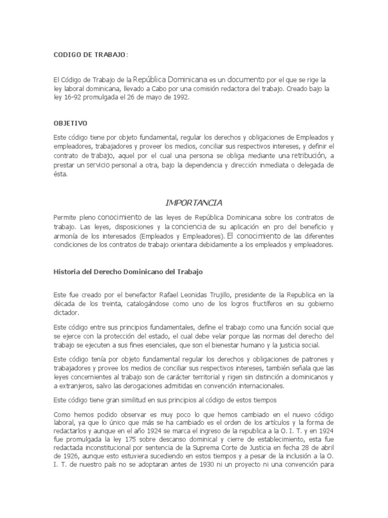 Codigo de Trabajo | Descargar gratis PDF | Derecho laboral | República ...