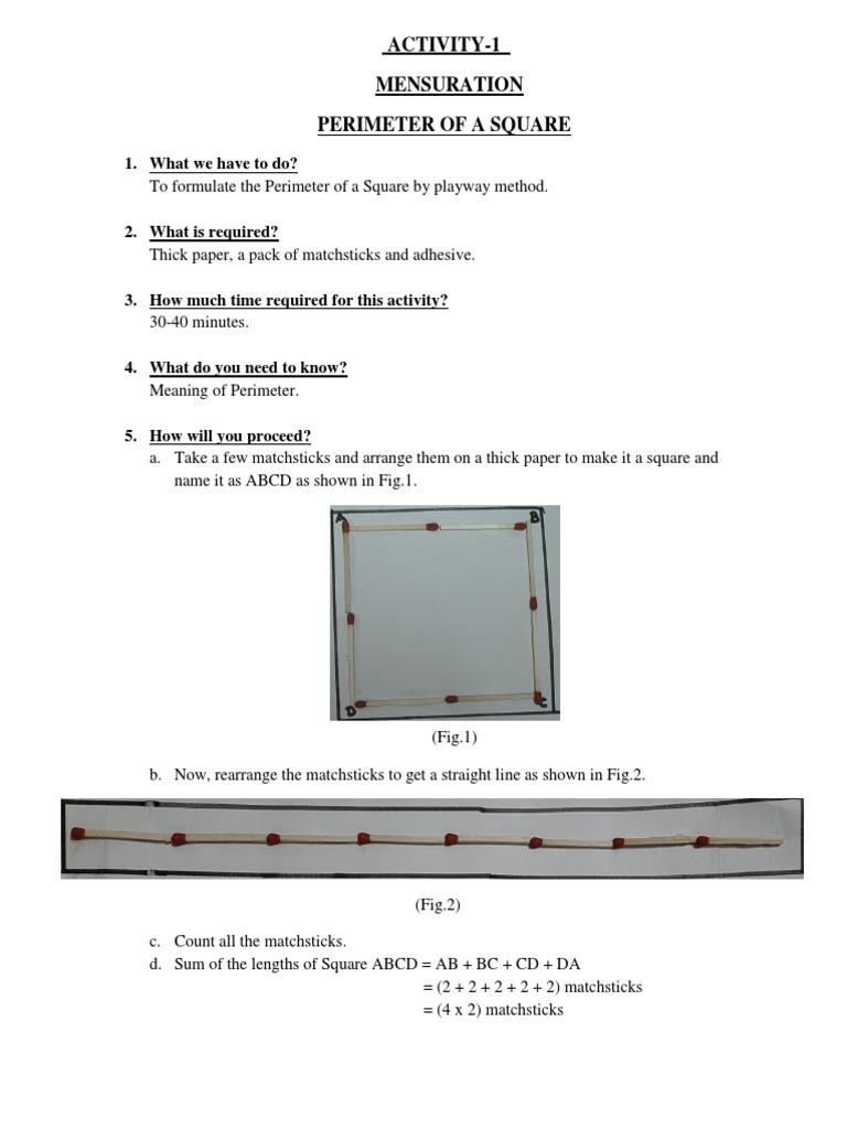 Perimeter of a Square Activity Guide | PDF | Teaching Methods & Materials