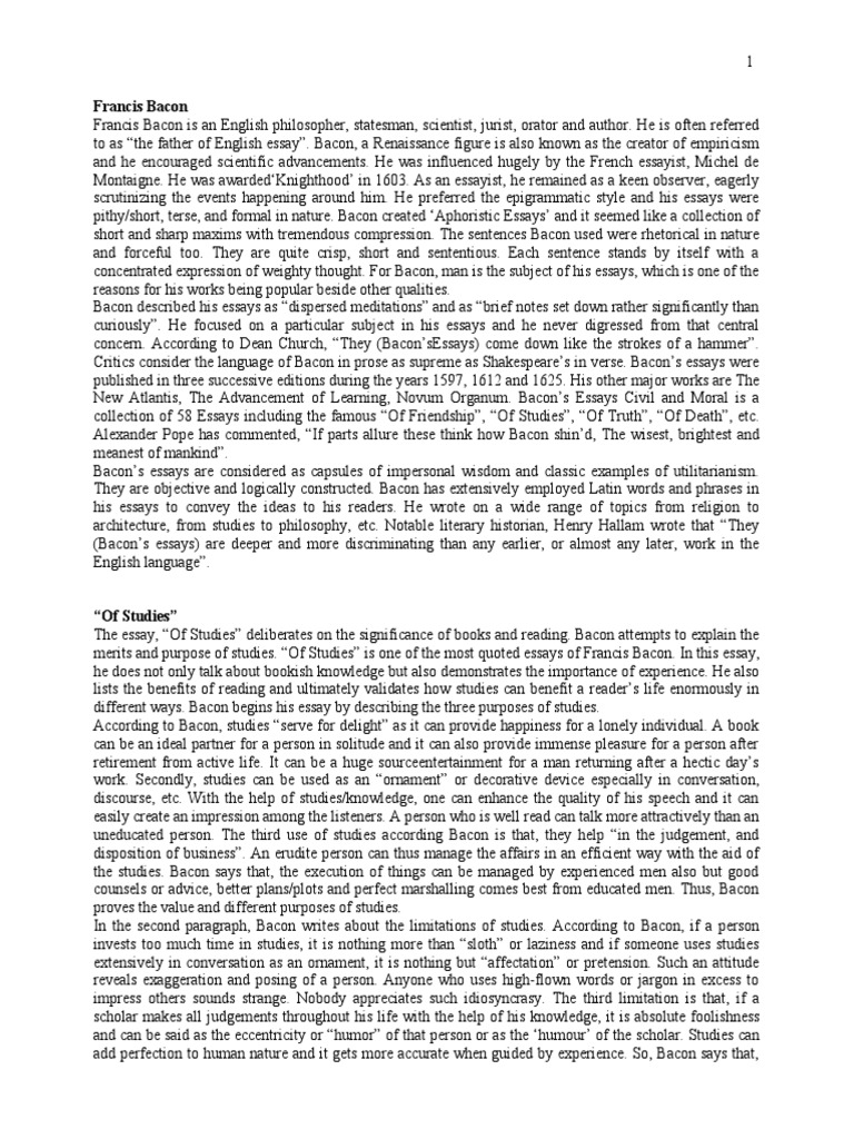 Francis Bacon Notes | PDF | Essays | Francis Bacon