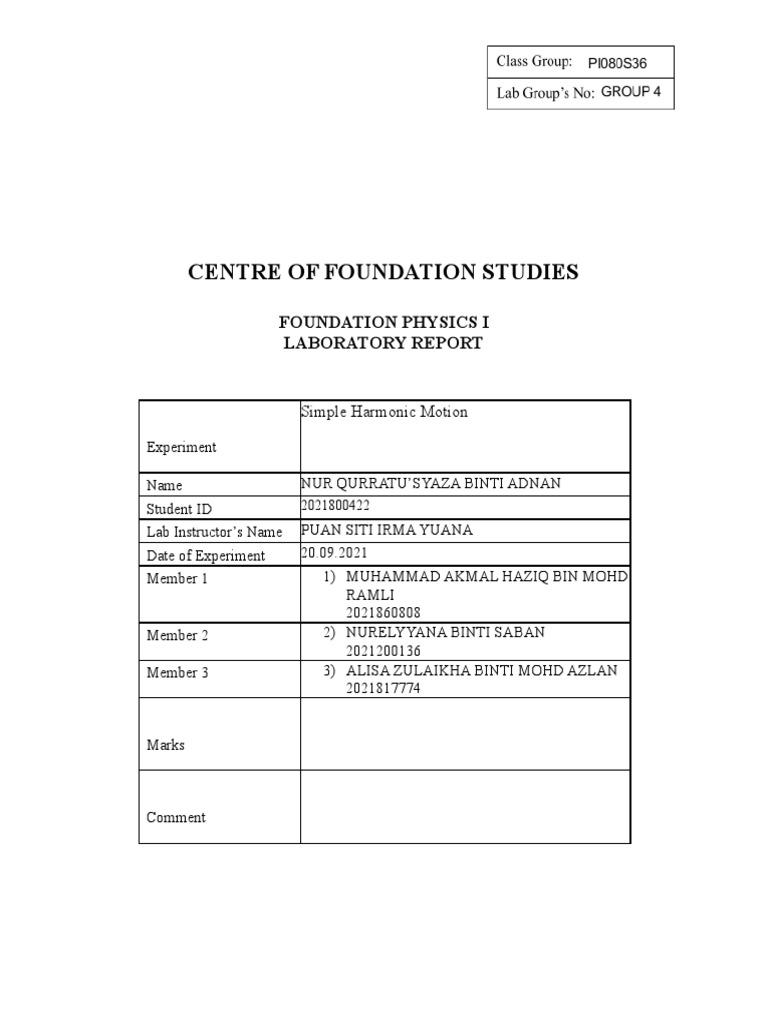 Simple Harmonic Motion Lab Report | PDF | Pendulum | Oscillation